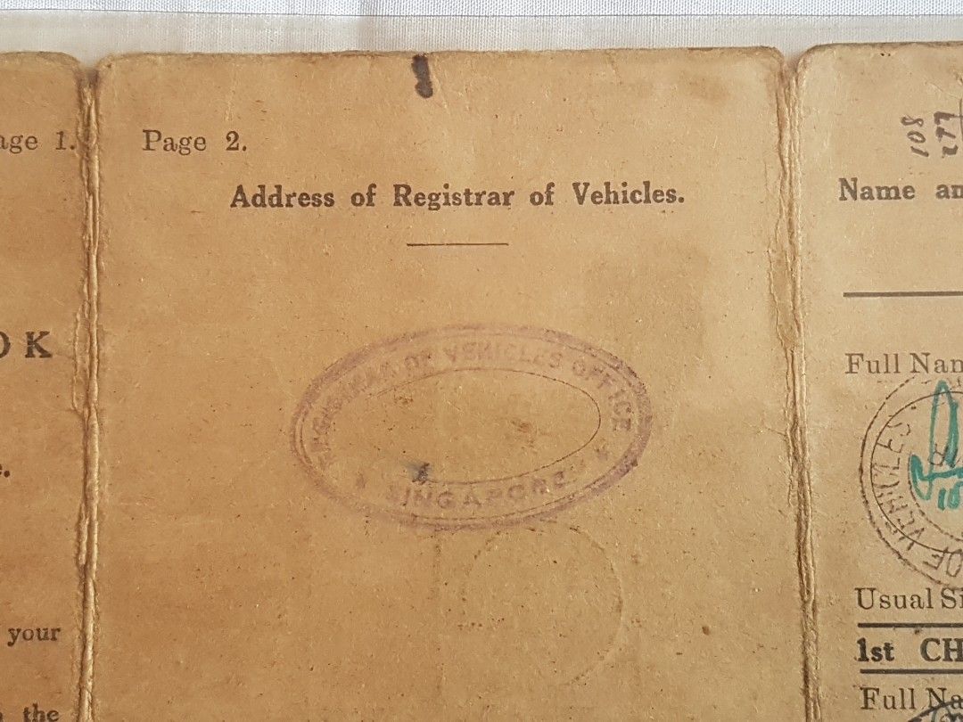 Colony Of Singapore Registrar Of Vehicles Registration Book 1951 ...