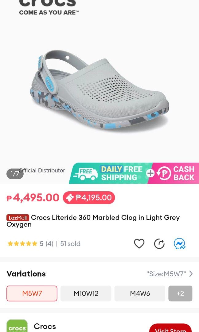 Crocs Lite Ride Marble Size M5, Men's Fashion, Footwear, Slippers ...