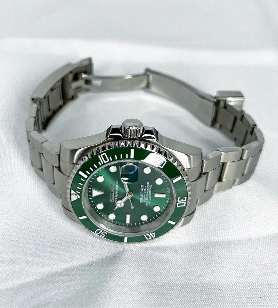 Custom Seiko Mod 40mm Green Hulk Submariner Automatic Watch , Men's ... Custom Seiko Mod 40mm Green Hulk Submariner Automatic Watch , Men's ...
