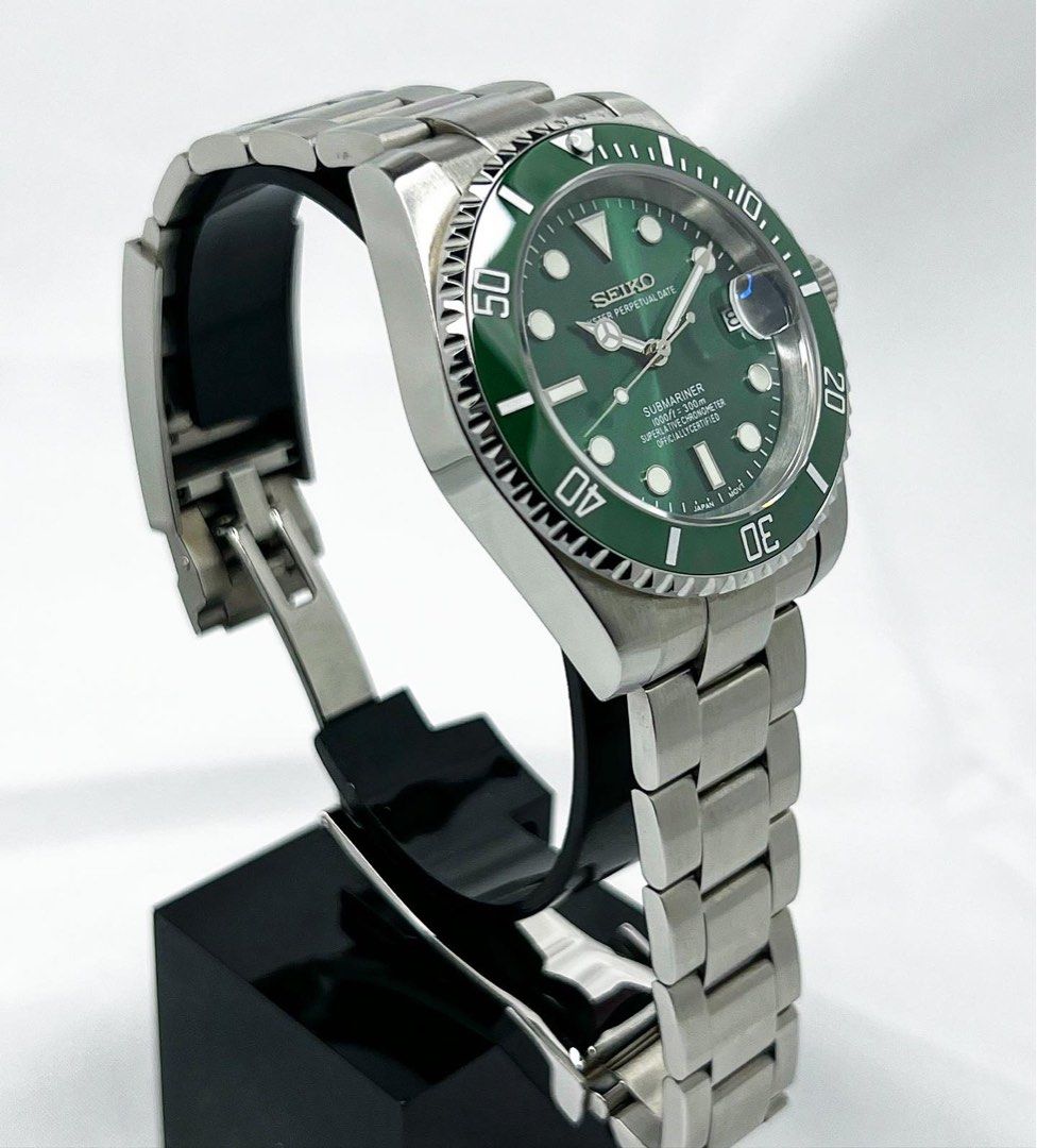 Custom Seiko Mod 40mm Green Hulk Submariner Automatic Watch , Men's ...