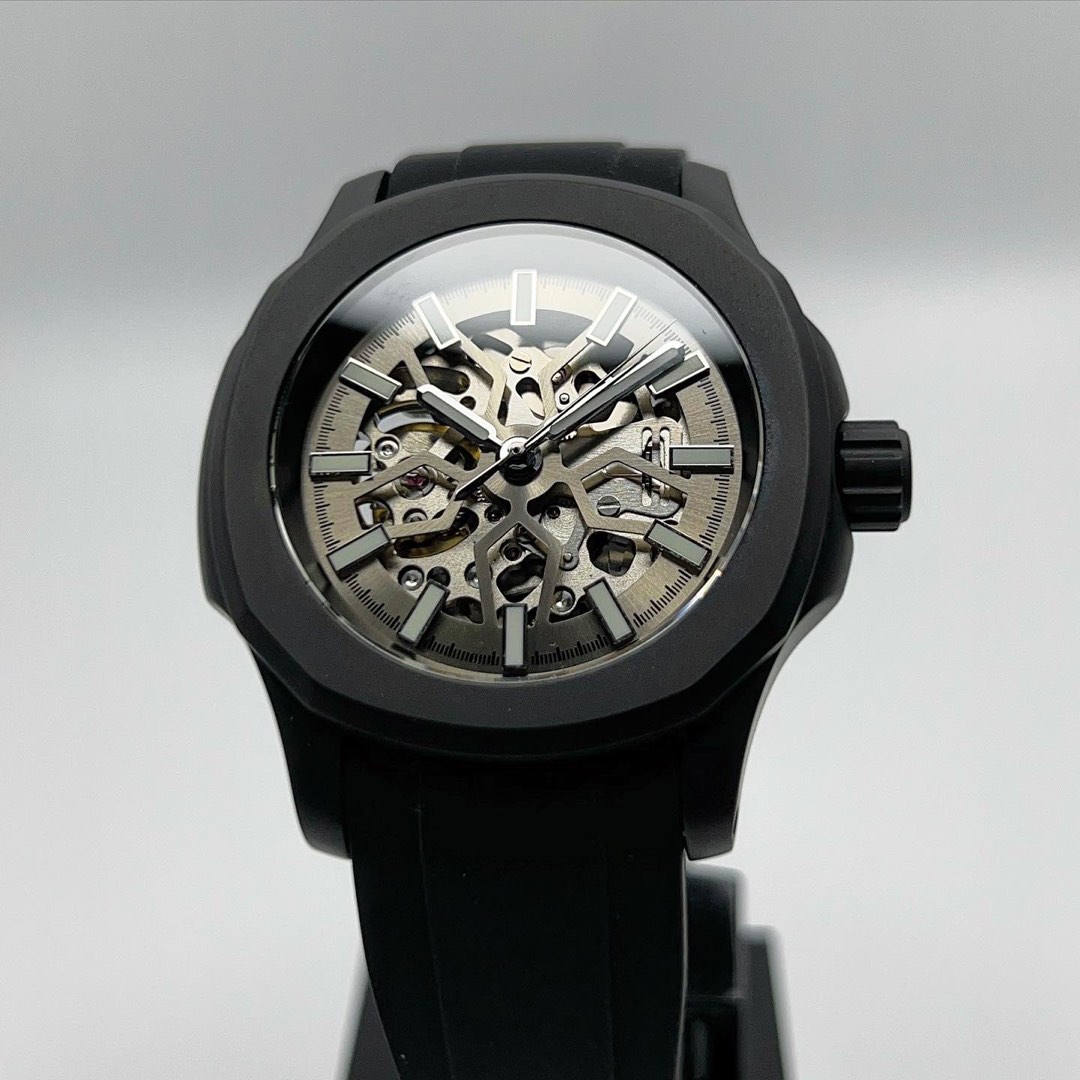 Custom Seiko Mod Matte Black Grey Skeleton Nautilus 40mm, Men's Fashion ...