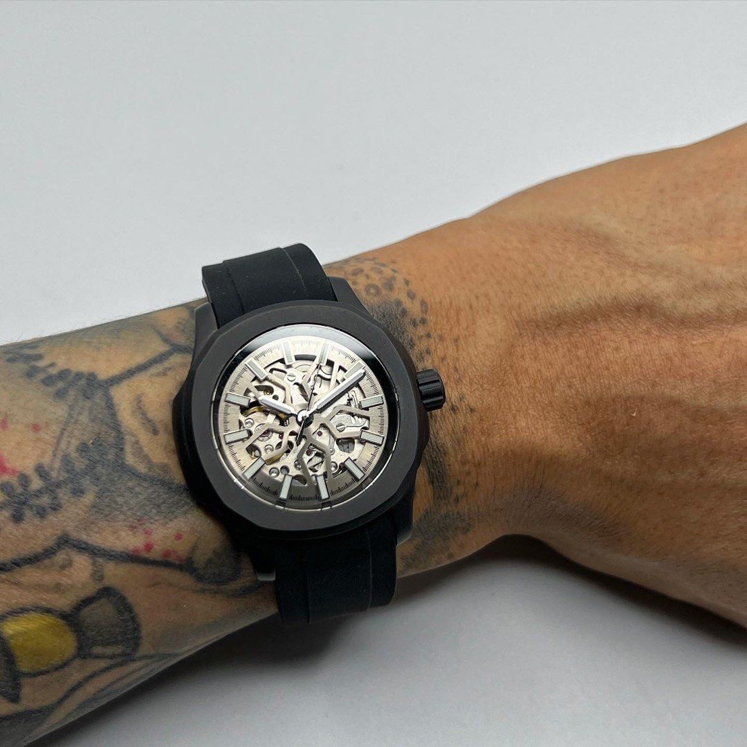 Custom Seiko Mod Matte Black Grey Skeleton Nautilus 40mm, Men's Fashion ...