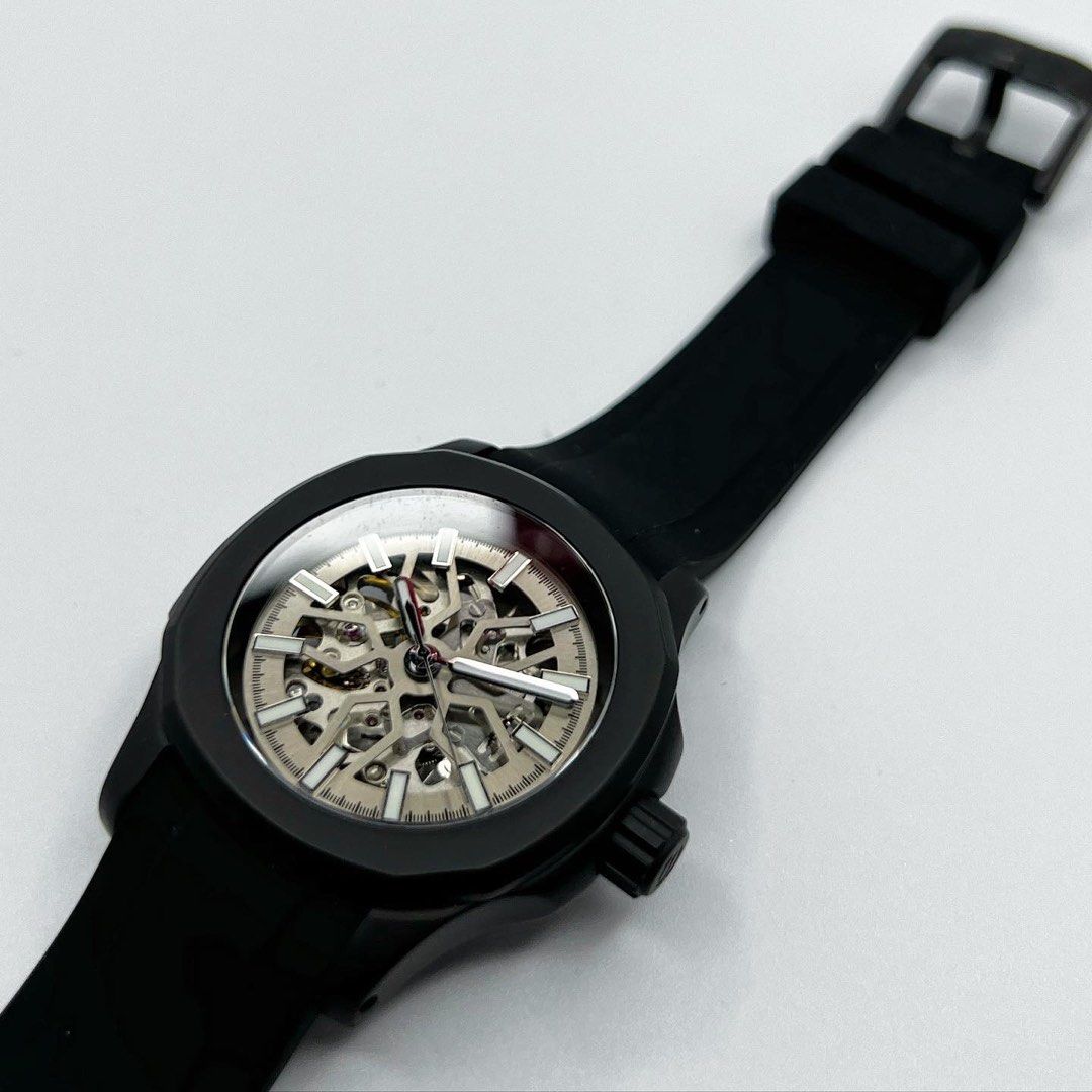 Custom Seiko Mod Matte Black Grey Skeleton Nautilus 40mm, Men's Fashion ...