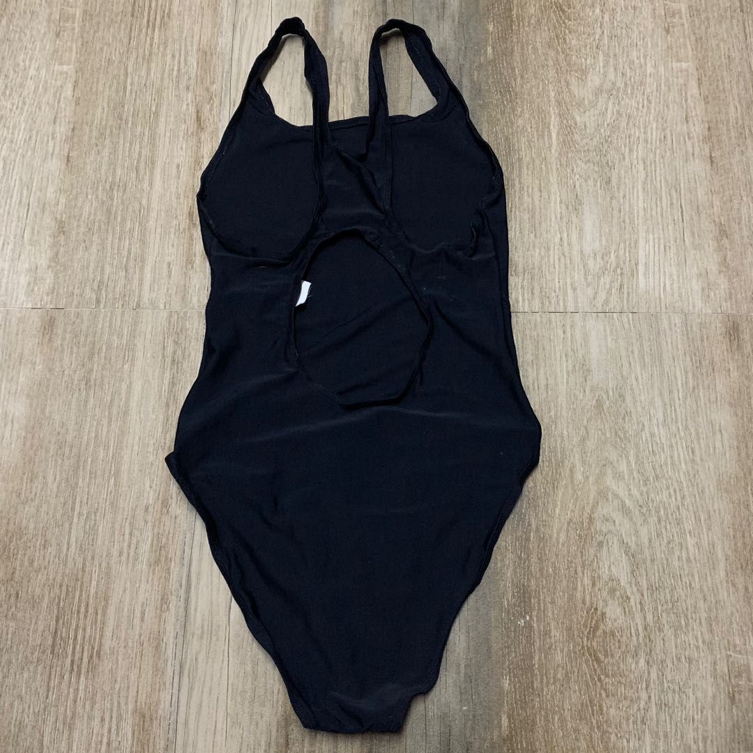 DECATHLON basic black openback cut out swimsuit one piece bodysuit ...