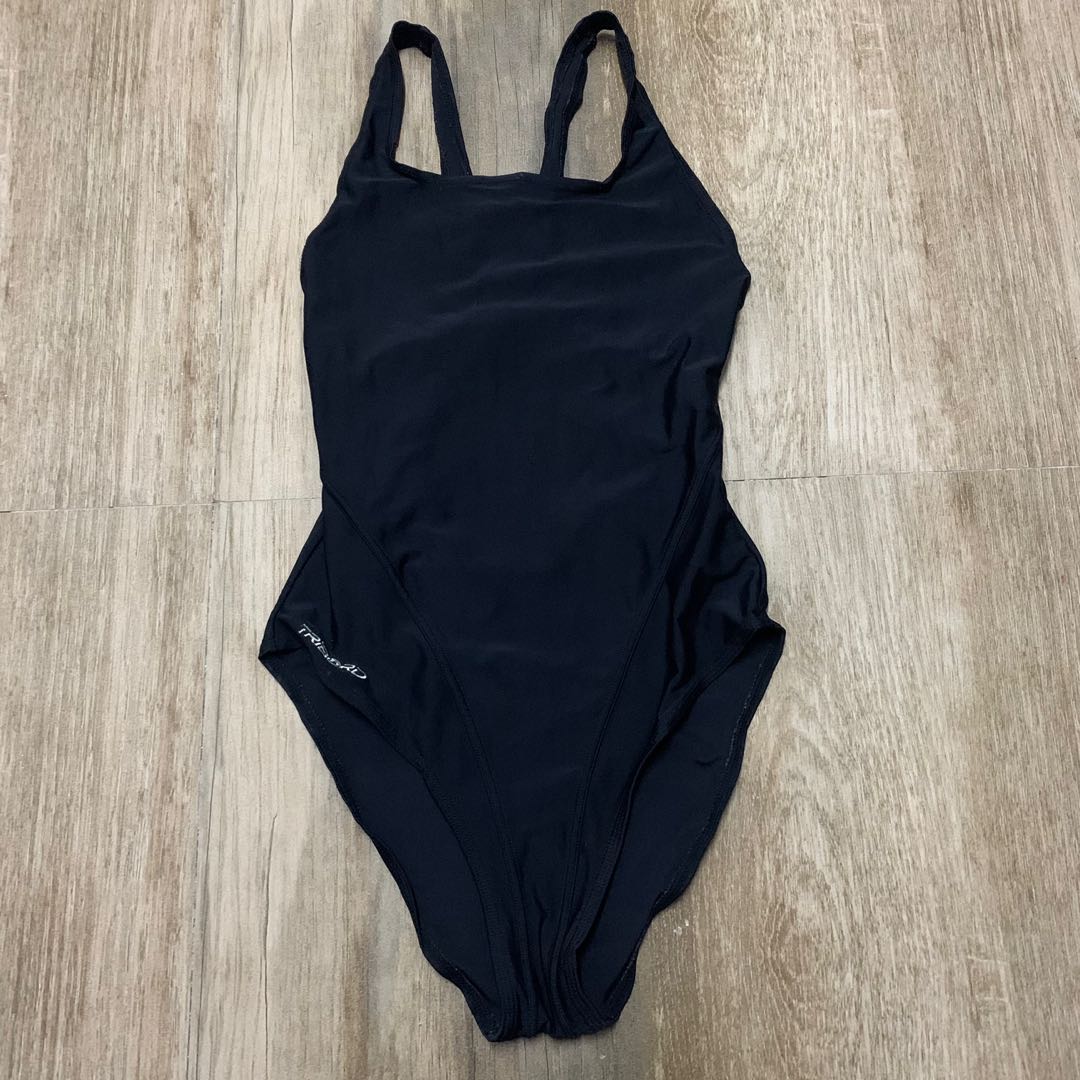DECATHLON basic black openback cut out swimsuit one piece bodysuit ...