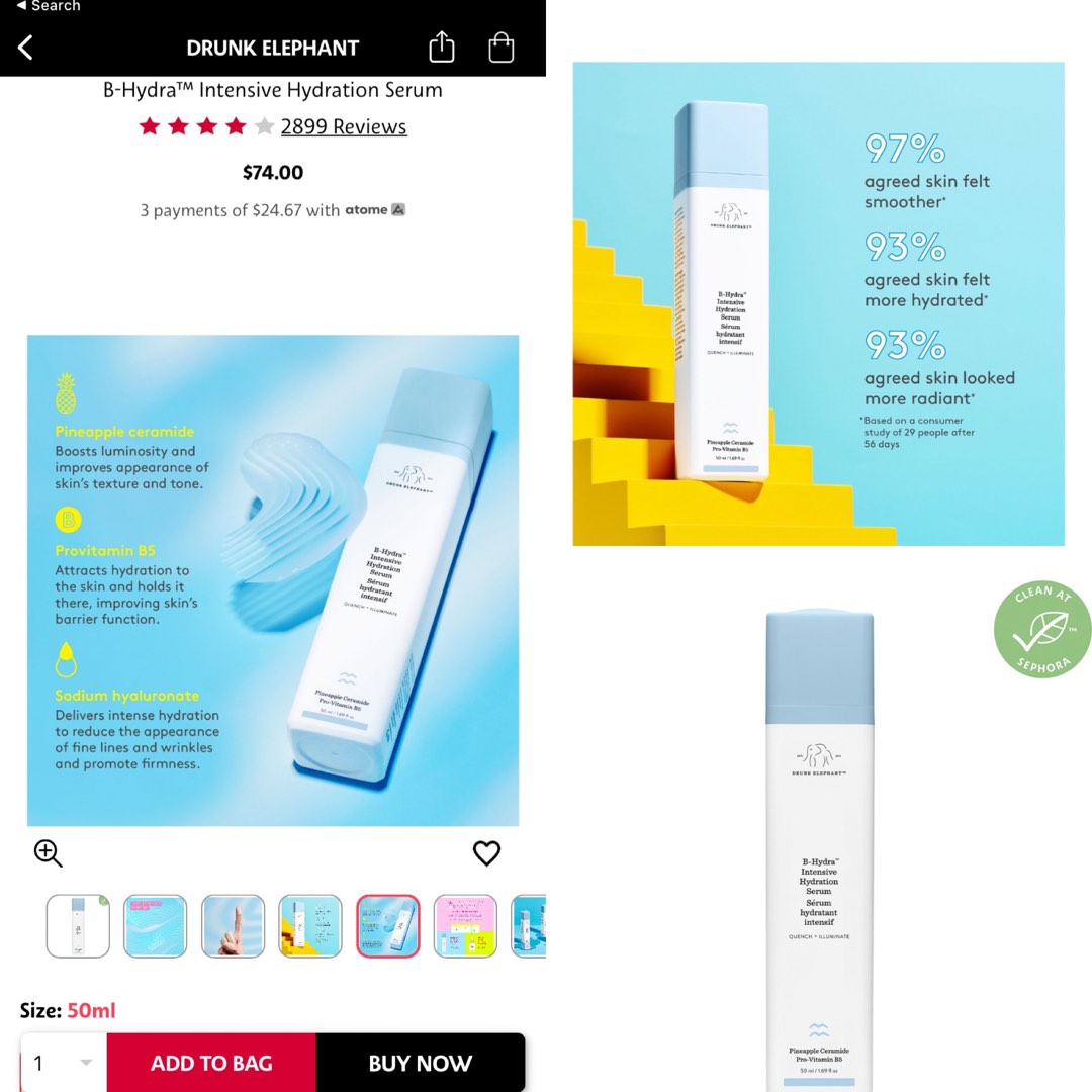 Drunk Elephant B-hydra hydration serum, Beauty & Personal Care, Face ...