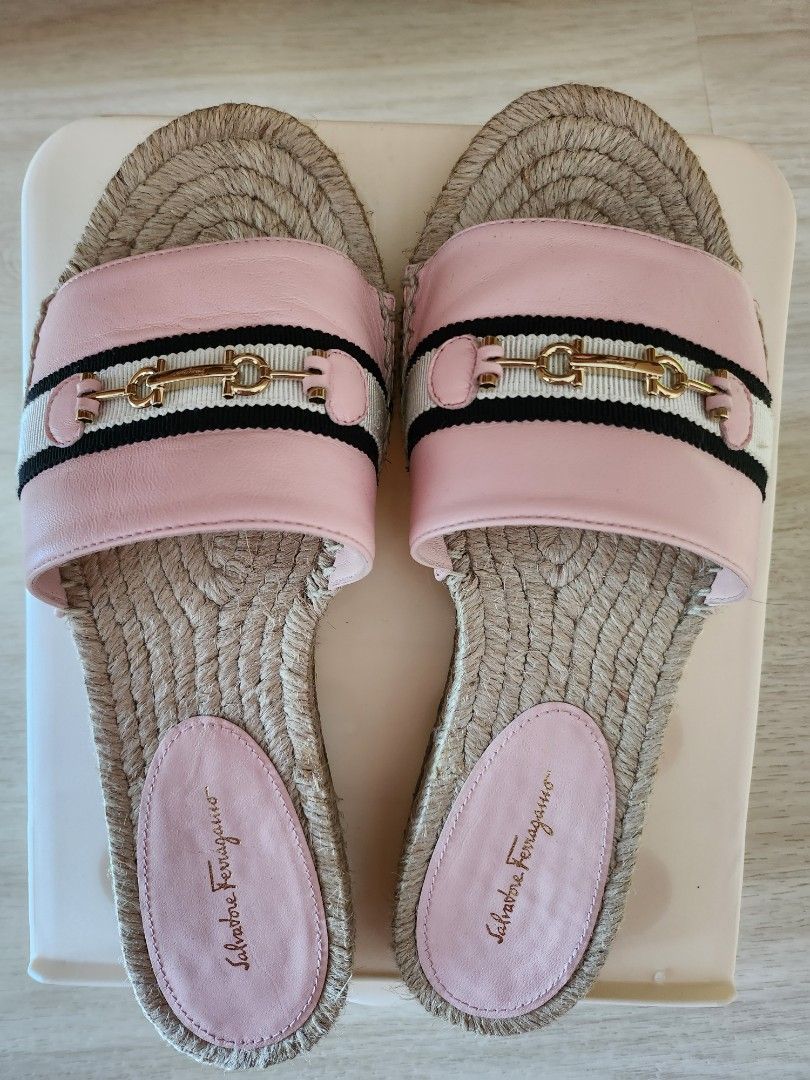 Ferragamo baby pink slides mules espadrilles, Women's Fashion, Footwear ...