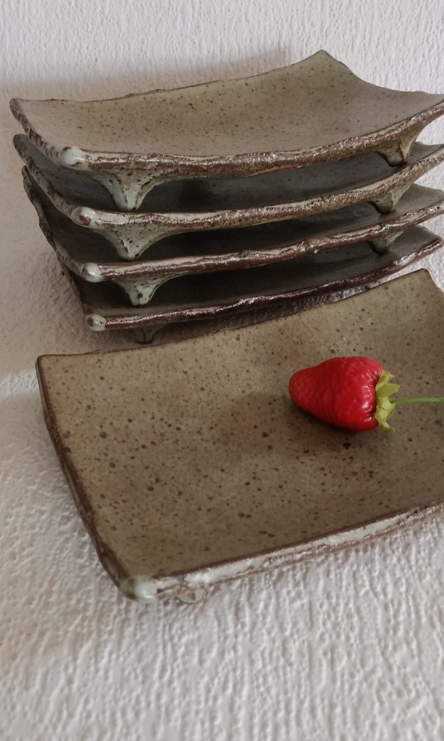 Footed stoneware rectangular plates, Furniture & Home Living ...