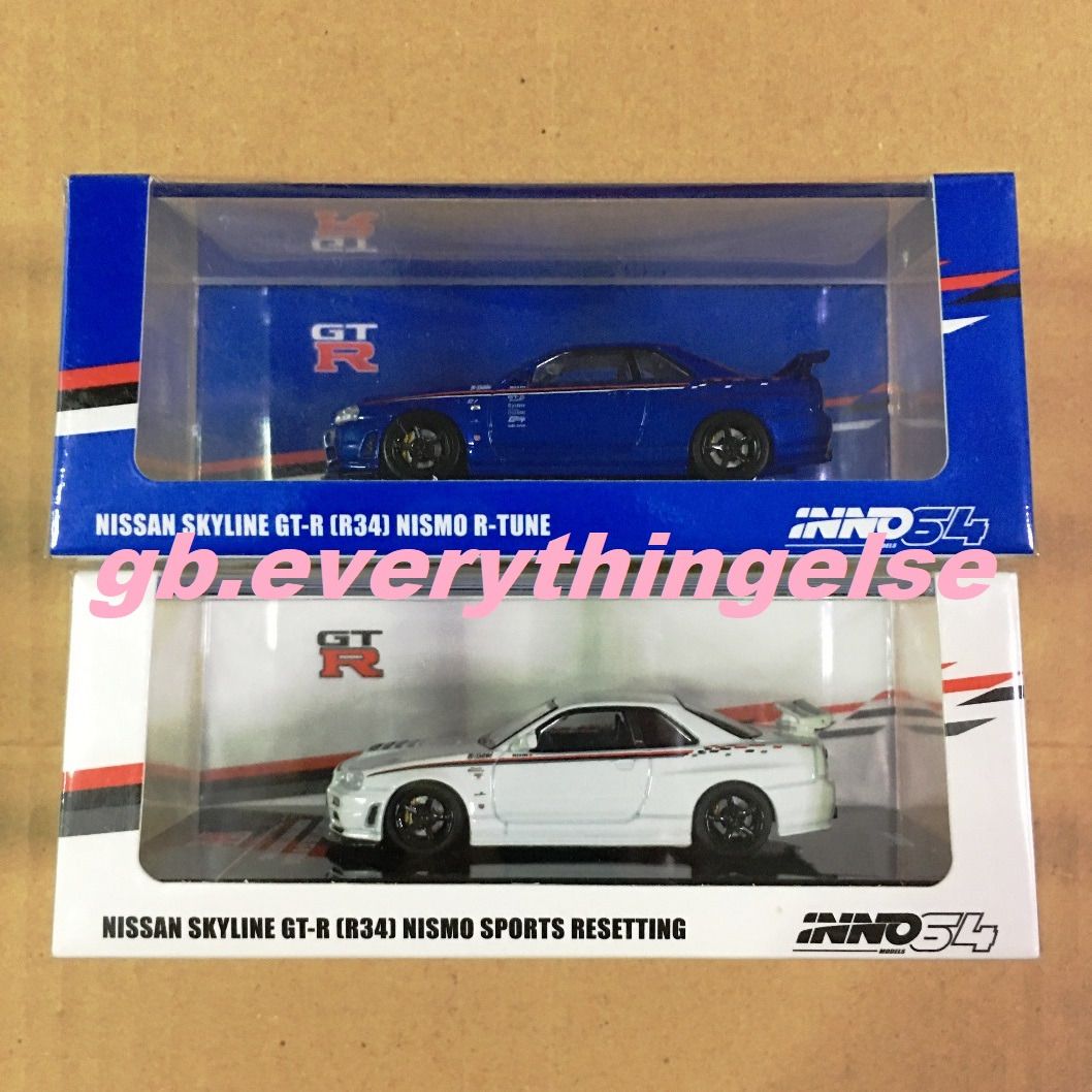INNO64 1:64 Nissan Skyline GT-R R34 Nismo R-Tune Bayside Blue + Nismo Sports Resetting White RHD ...