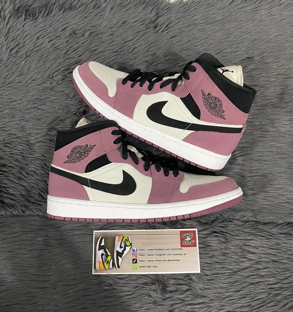 Jordan 1 Mid Light MulBerry, Men's Fashion, Footwear, Sneakers on Carousell