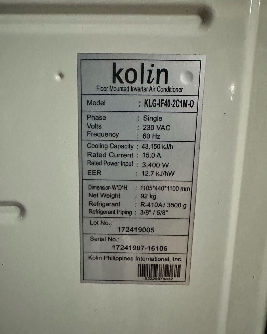Kolin Floor Mounted Inverter A/C 3-Tonner/4 HP, TV & Home Appliances ...
