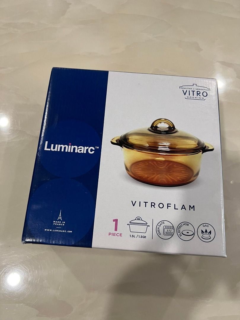 Luminarc 1.5L Vitroflam Amber Gold Direct Flame Casserole, Furniture ...