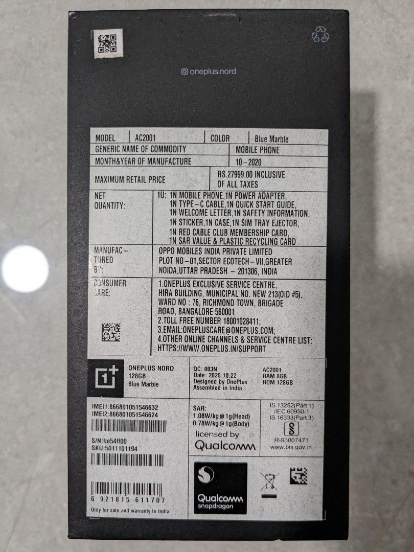 Original OnePlus Nord AC2001 Snapdragon 765G 5G 8GB/128GB 6.44" 90Hz AMOLED Android 12, Mobile ...