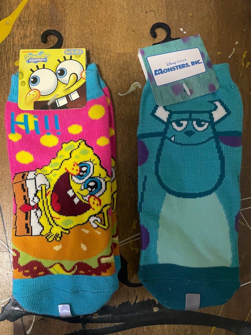 Real and new Monsters,Inc & SpongeBob sqaure pants socks, 女裝, 手錶及配件, 襪 ...