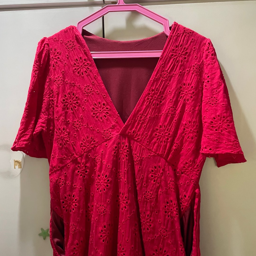 red eyelet dress, Women's Fashion, Dresses & Sets, Dresses on Carousell