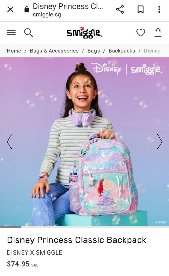 Smiggle Ariel Mermaid Disney Backpack, Women's Fashion, Bags & Wallets ...