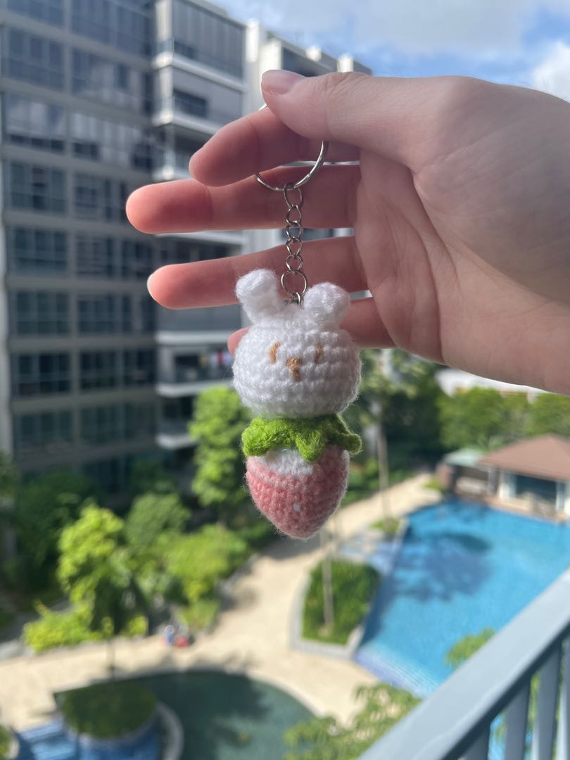 Strawberry Rabbit Crochet Keychain, Hobbies & Toys, Stationery & Craft ...