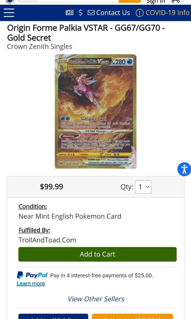 WTS/WTT Origin Forme Palkia Vstar UR Gold Alternate Art Crown Zenith ...