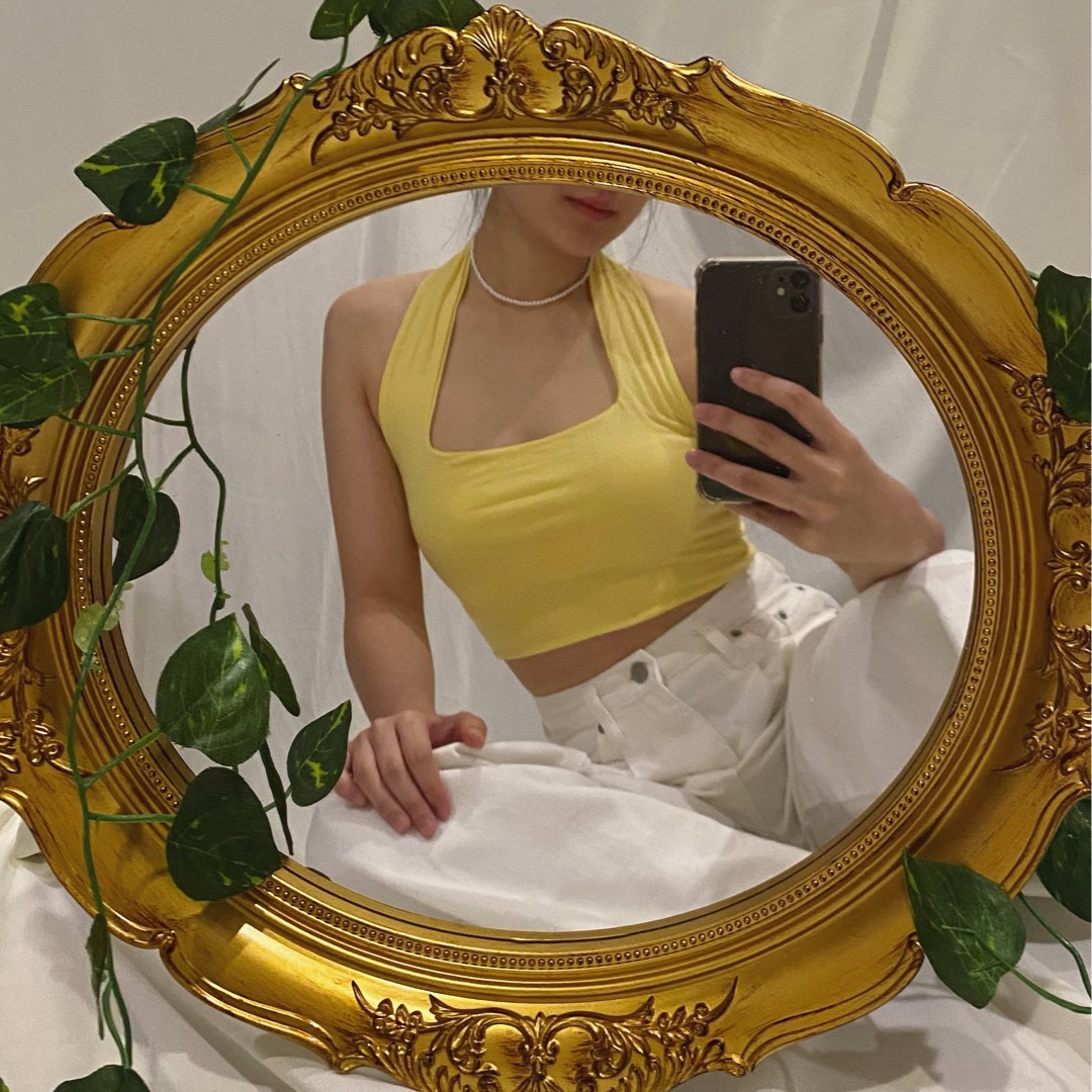 Yellow halter top, Women's Fashion, Tops, Other Tops on Carousell