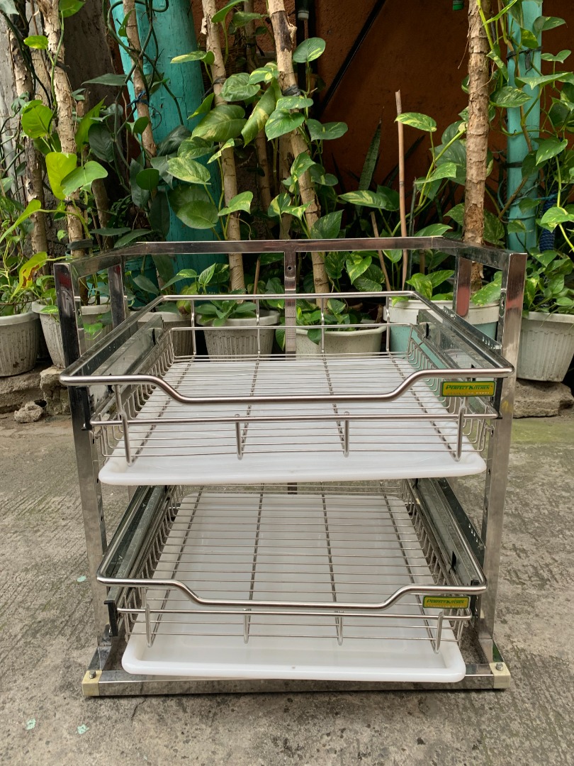 2 Layer/Tier Stainless Steel Sliding Dish/Plate Storage Rack, Furniture ...