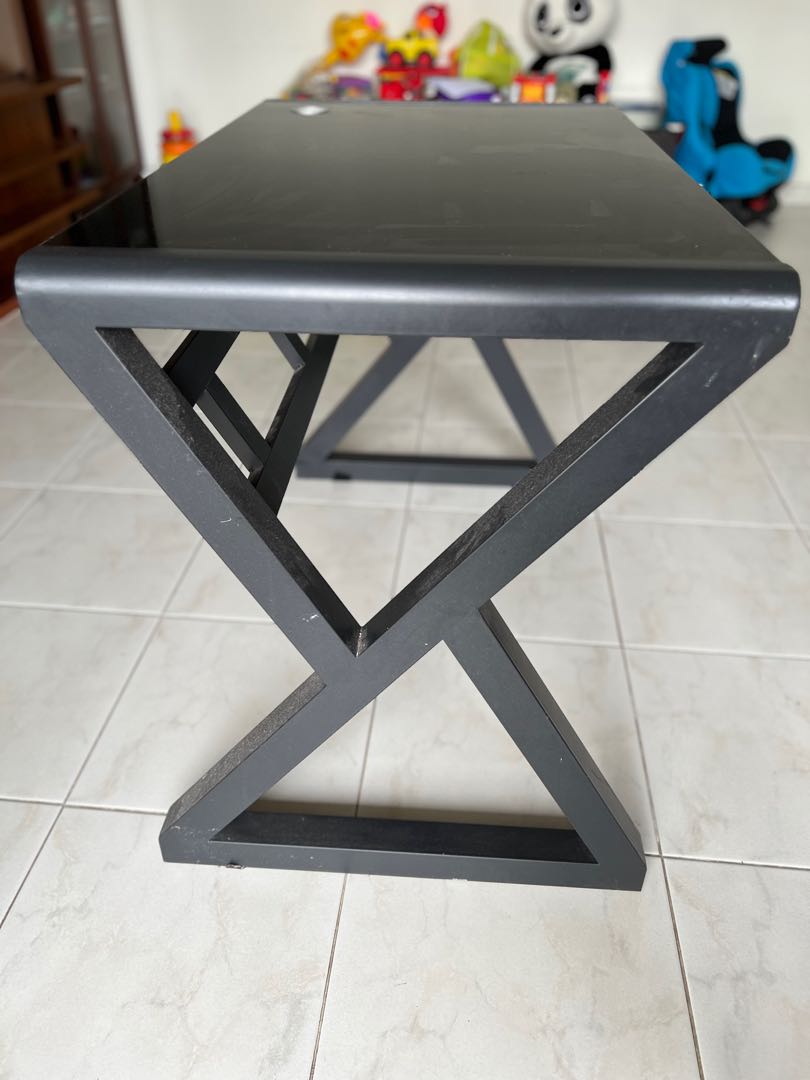 Black glass top study table, Furniture & Home Living, Furniture, Tables ...