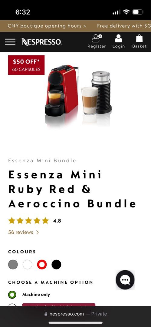 BNIB NESPRESSO Essenza Mini Ruby Red & Aeroccino Bundle, TV & Home ...