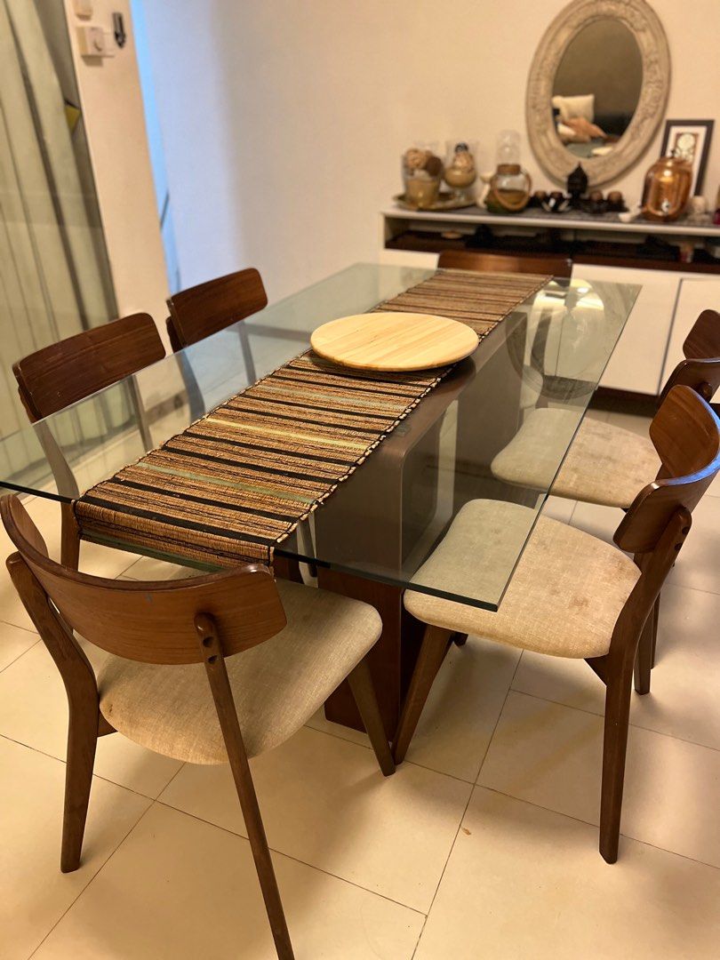 Branded Italian Dining Table with solid wood base and tempered glass ...