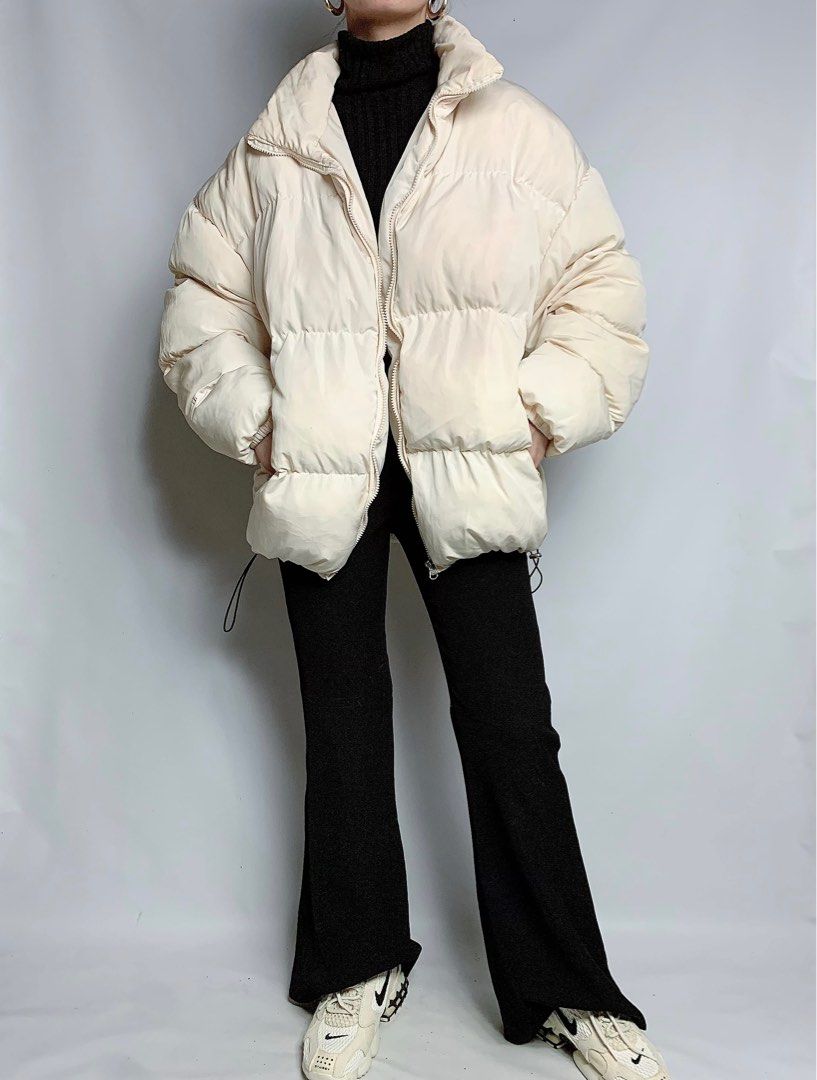 (SOLD) Cream puffer jacket, Oversized puffer jacket, Spring jacket ...