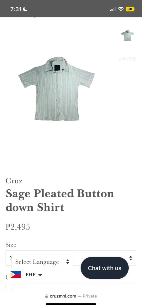 Cruz Mnl Sage Pleated Polo, Men's Fashion, Tops & Sets, Formal Shirts on Carousell