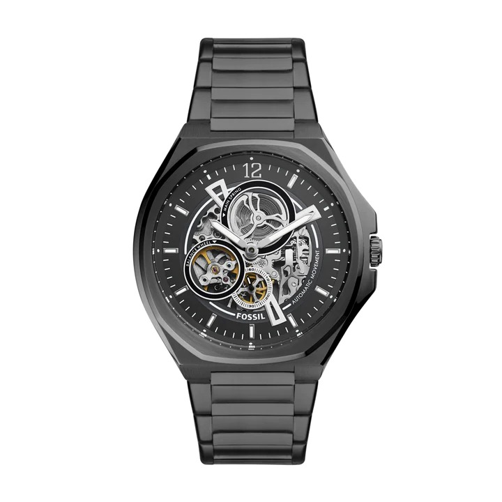Fossil Men's Evanston Automatic, Black-Tone Stainless Steel Watch In ...