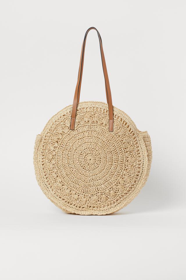 H&M Round Straw Shopper Beach Bag, Women's Fashion, Bags & Wallets ...