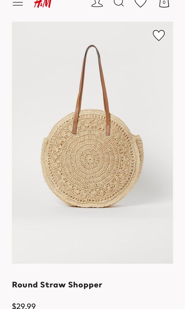 H&M Round Straw Shopper Beach Bag, Women's Fashion, Bags & Wallets ...