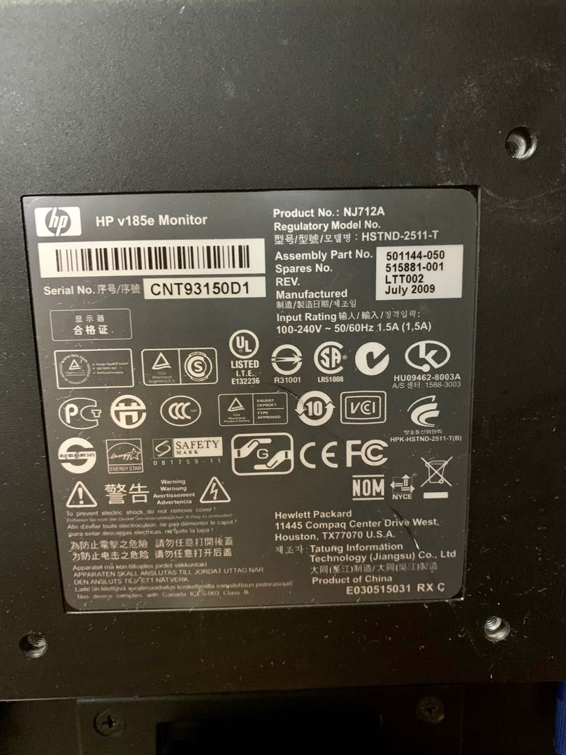 HP v185e Monitor, Computers & Tech, Parts & Accessories, Monitor ...