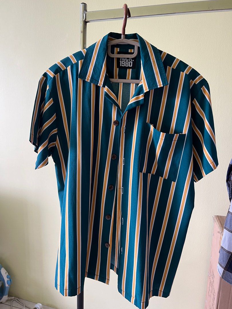 HUCK 1980 Yellow/Green Striped Shirt, Men's Fashion, Tops & Sets ...