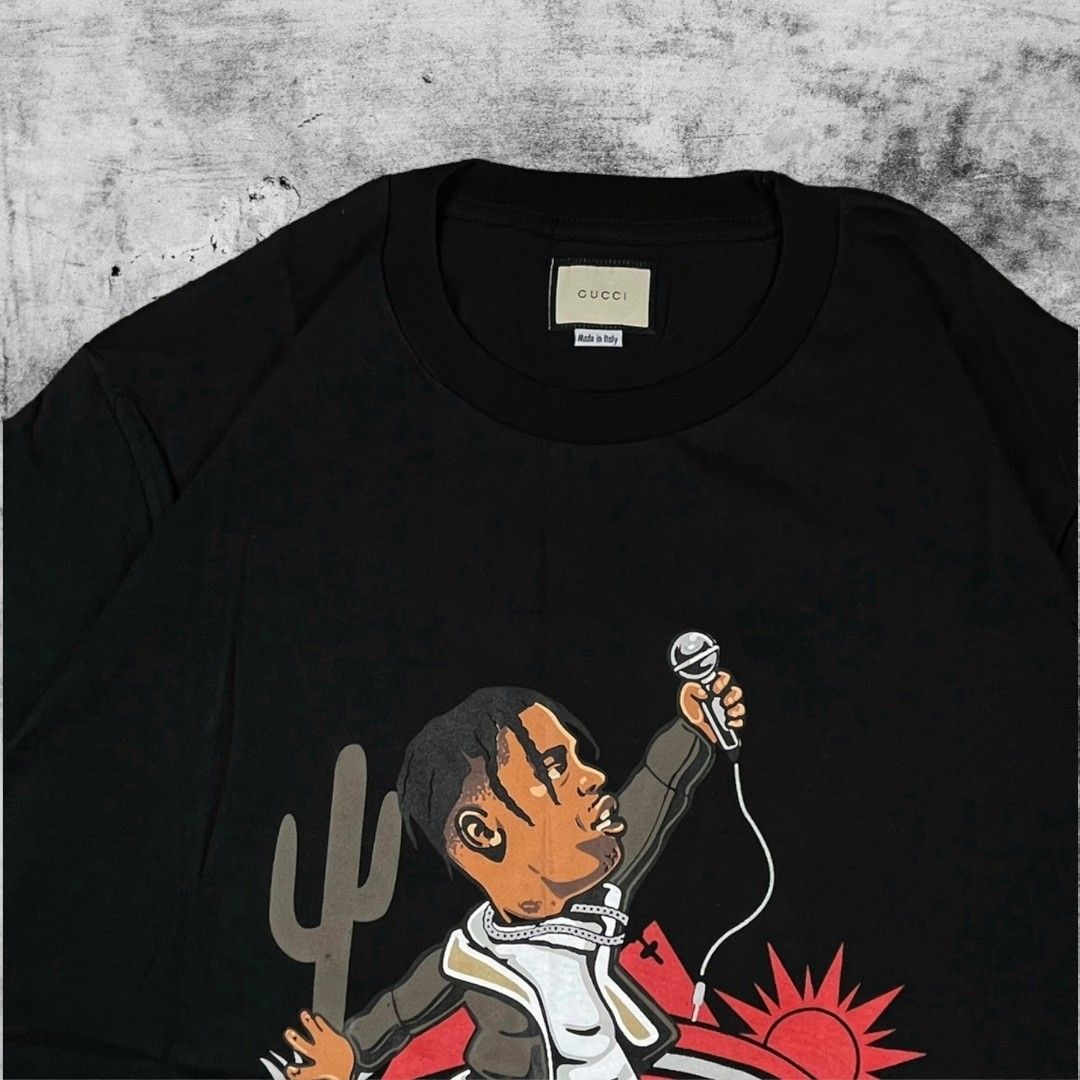 Kaos Gucci X Travis Scott Hitam, Fesyen Pria, Pakaian , Atasan di Carousell