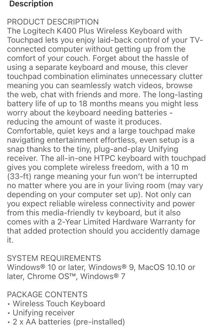 Logitech K400 Plus Bluetooth Keyboard White, Computers & Tech, Parts ...