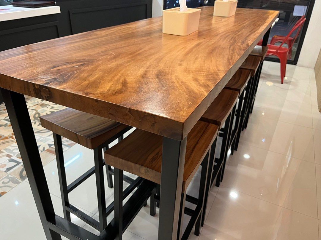On hand Mahogany wood high table with metal footing, Furniture & Home ...