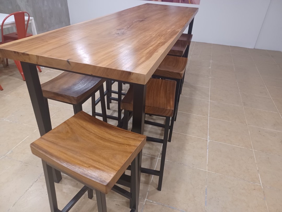 On hand Mahogany wood high table with metal footing, Furniture & Home ...