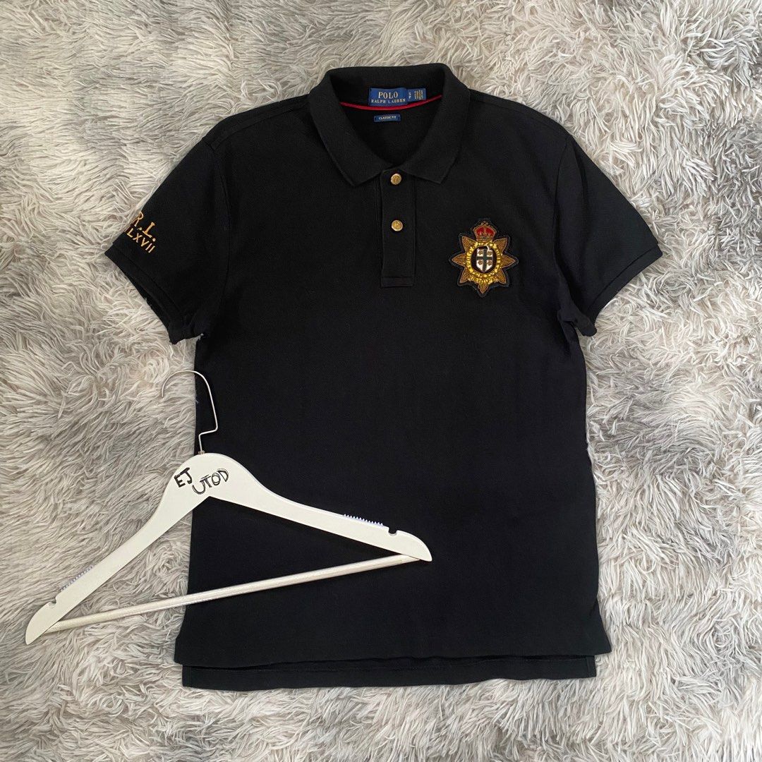 Polo by Ralph Lauren PRL MCMLXVII Badge Logo Black Polo Shirt | Size S Classic Fit, Men's ...