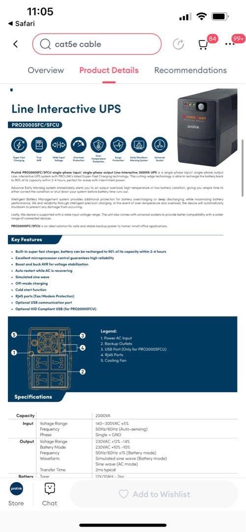 Prolink PRO2000SFCU 2000VA/1200WSuper-fast charging power back up UPS ...