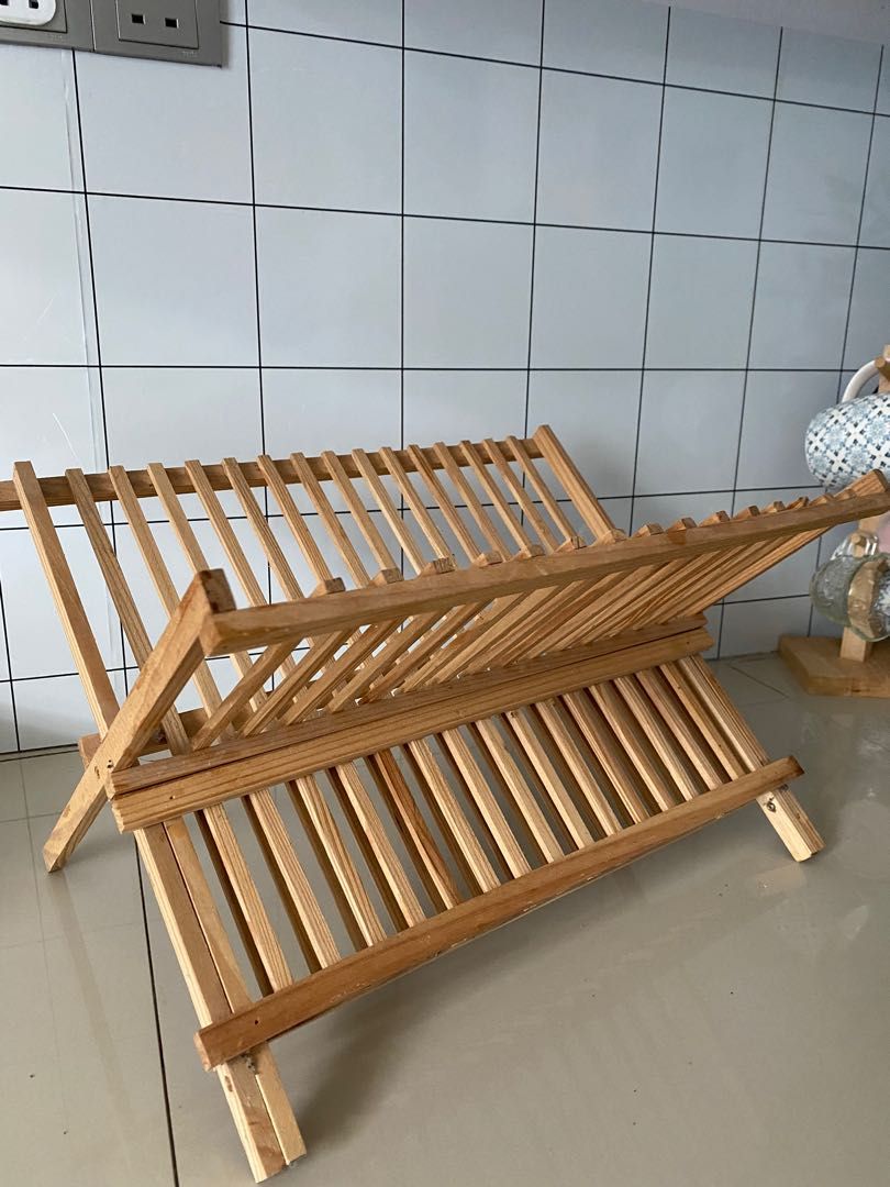 Rak Pinggan Kayu / Wooden Dish Rack, Furniture & Home Living ...