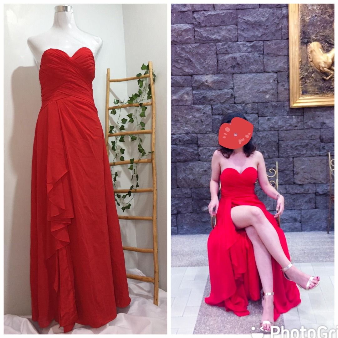 Red Tube Long Evening Gown with High Slit, Women's Fashion, Dresses ...