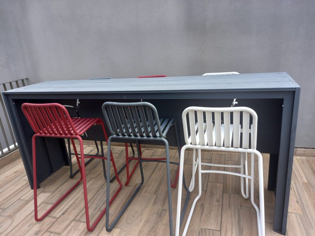 Rooftop bar counter, comes with 6 funky chairs, Furniture & Home Living ...
