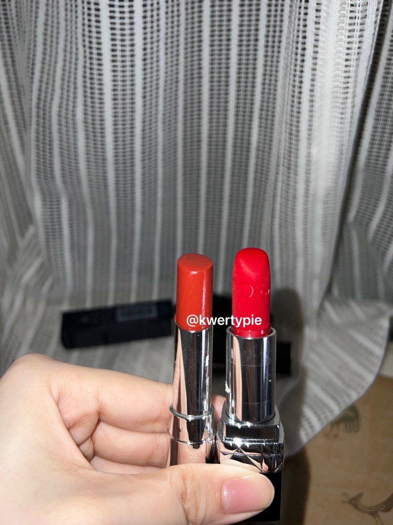 Rouge Dior in 760 Favorite and Dior Addict Shine in 740 Saddle, Beauty ...