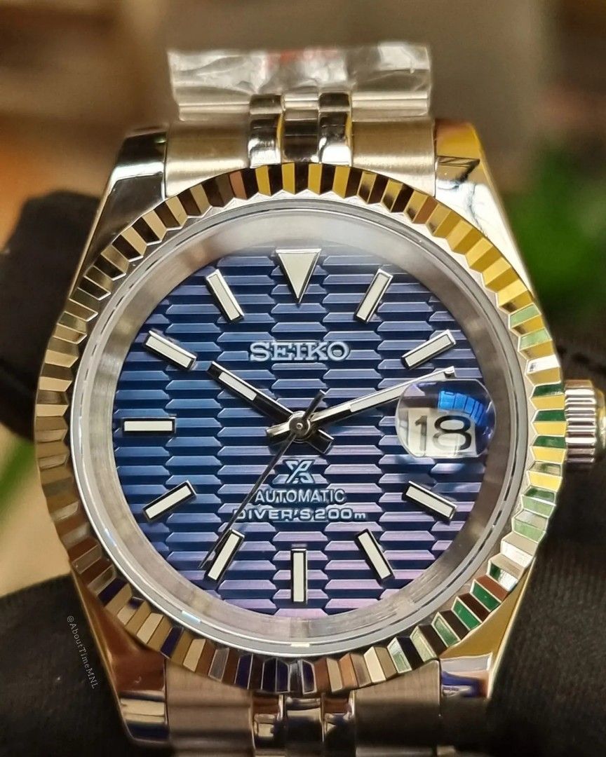 Seiko Mod DateJust Blue, Luxury, Watches on Carousell