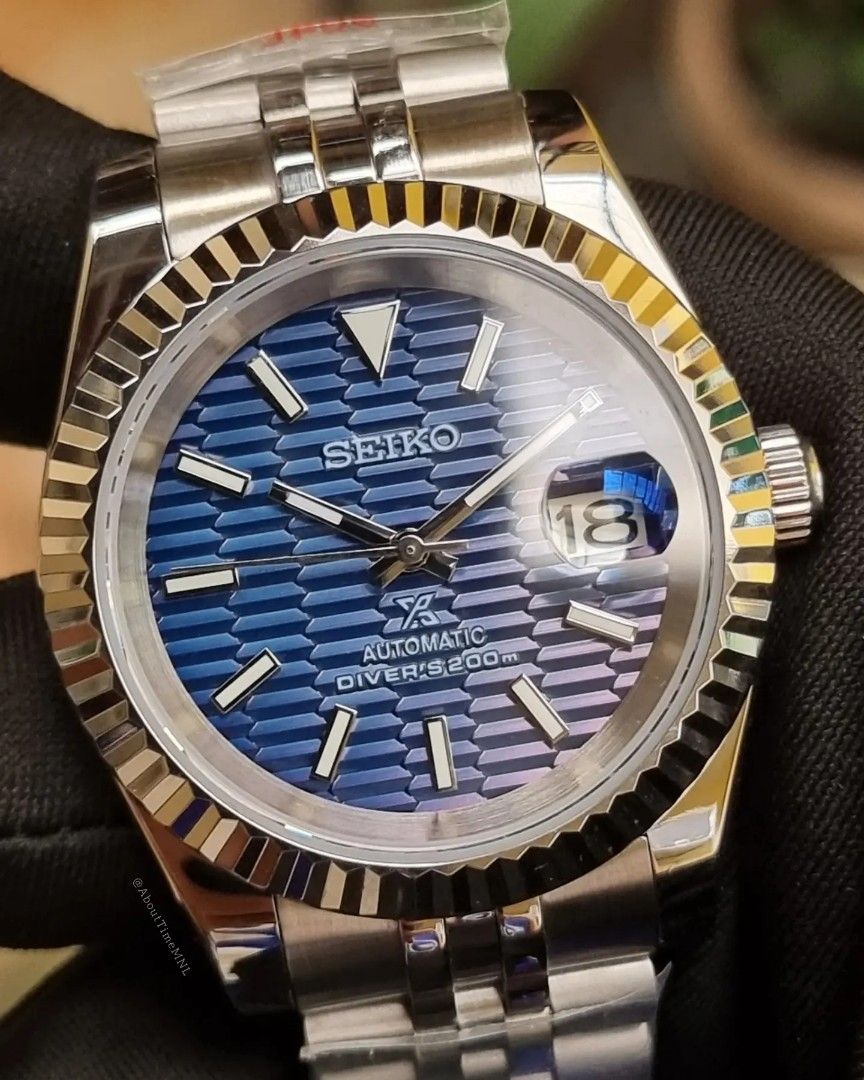 Seiko Mod DateJust Blue, Luxury, Watches on Carousell