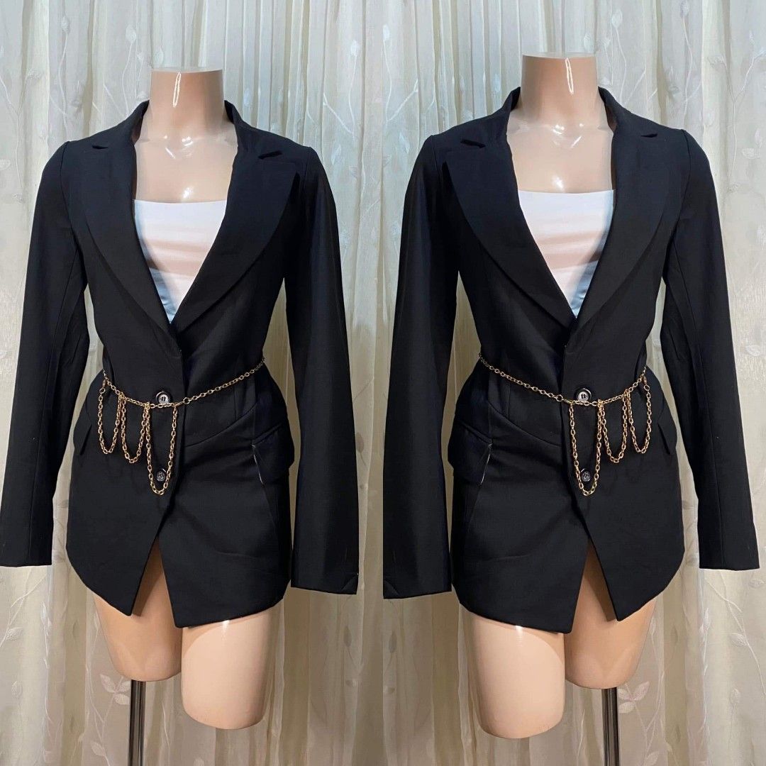 Super Black Long Blazer, Women's Fashion, Coats, Jackets and Outerwear ...