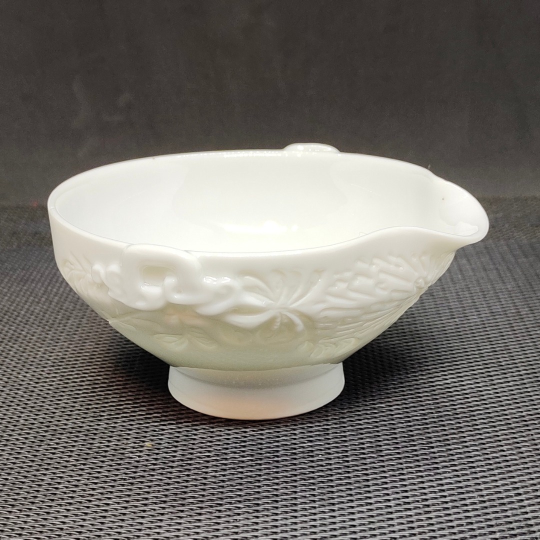 Unique White Porcelain Batter Bowl with Etched Flowers and Handle ...
