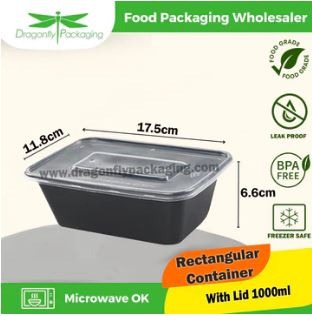 1000ML Black Rectangle Microwavable Container WITH LID 300PCS PER CARTON, Food & Drinks ...
