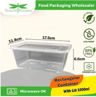 1000ML Clear Rectangle Microwavable Container With Lid 300PCS PER CARTON, Food & Drinks ...